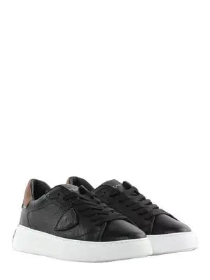 Philippe Model Temple Logo-patch Pebbled-leather Sneakers - Black