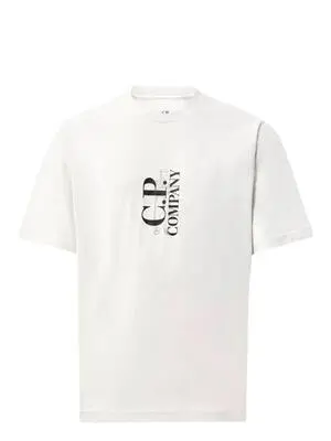 C.P. COMPANY 30/1 Jersey Short Sleeve Vertical Logo T-shirt - Neutrals