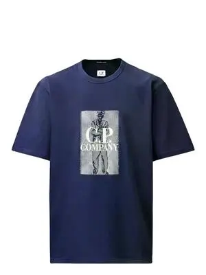 C.P. COMPANY 30/2 Mercerized Jersey Twisted Short Sleeve Chest Logo T-shirt - Blue
