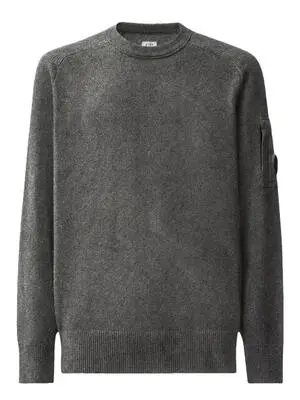 C.P. COMPANY Lambswool Lens Crewneck Sweater - Grey