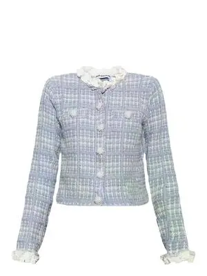 SELF-PORTRAIT Check Knit Beaded Jacket - Blue