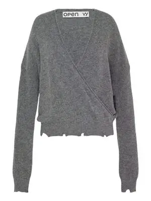 OPEN YY Distressed Wrap Sweater - Grey