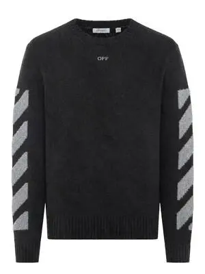 Off-White Diagonals Fuzzy Knit Crew Neck - Black