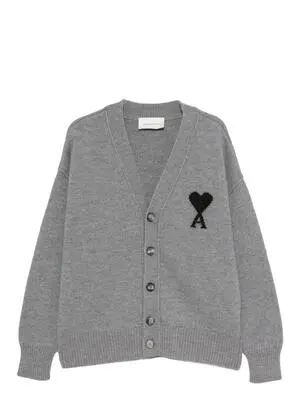 AMI Paris De Coeur Buttoned Cardigan - Grey