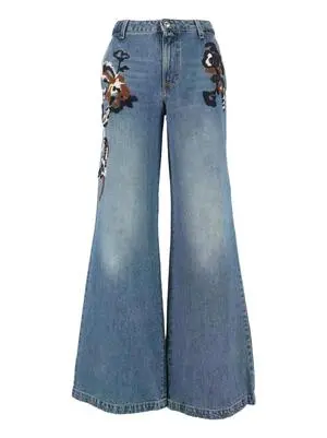 Ermanno Scervino Floral-patchwork Wide-leg Jeans - Blue