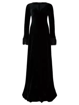Alberta Ferretti Lace-trim Velvet Maxi Dress - Black