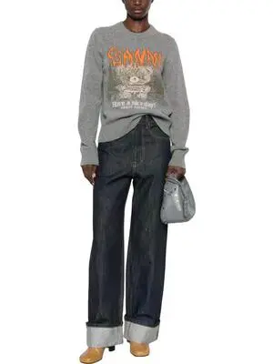 GANNI Graphic-intarsia Crew Neck Sweater - Grey