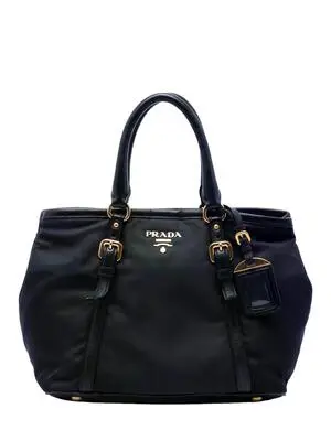 Prada Soft Calf Trimmed Tessuto Satchel - Black