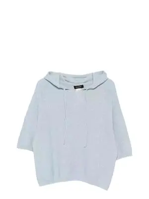 Fabiana Filippi Metallic-thread Short-sleeve Hoodie - Blue