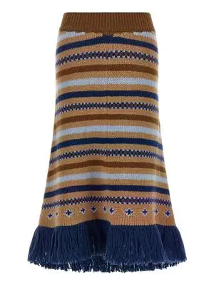 Alanui Sweet Winter Fringed Jacquard Midi Skirt - Brown