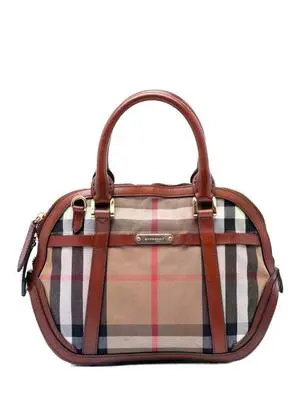 BURBERRY Small Leather Trimmed House Check Canvas Bridle Orchard Satchel