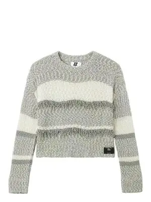 Izzue Fringe-trimmed Striped Sweater - Grey