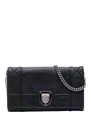Dior Grained Calfskin Diorama Croisiere Wallet On Chain Crossbody Bag - Black