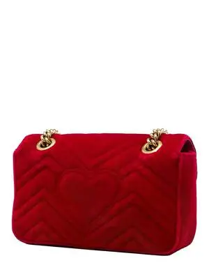 Gucci Gg Marmont Matelassé Velvet Shoulder Bag - Red