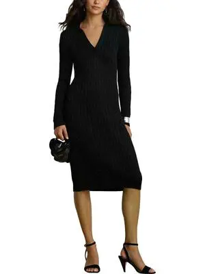 RALPH LAUREN Lauren Ralph Lauren Cable-Knit Long-Sleeve Midi Dress