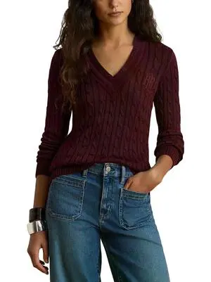 Ralph Lauren Cable-knit Monogram-embroidered V-neck Sweater - Red