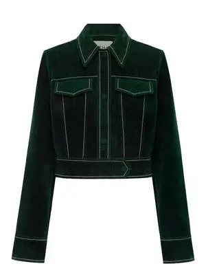 ALEMAIS Johnny Cropped Velvet Self-stripe Jacket - Green