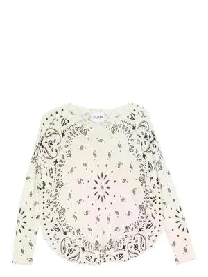 KUJTEN Bandana Print Distressed Sweater - Neutrals