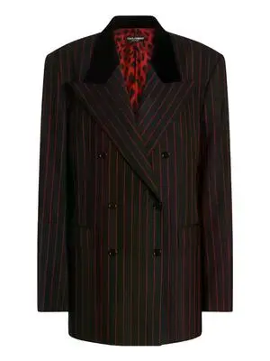 Dolce & Gabbana Double-breasted Pinstripe Wool Jacket - Black
