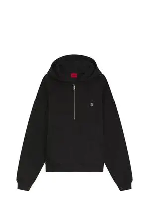 Hugo Logo-patch Half-zip Hoodie - Black