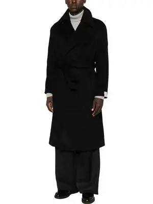Caruso Belted Notch-lapels Coat - Black