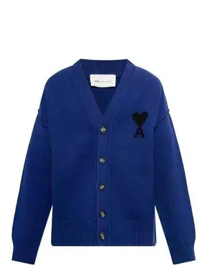 AMI Natural Wool Cardigan With Ami De Coeur