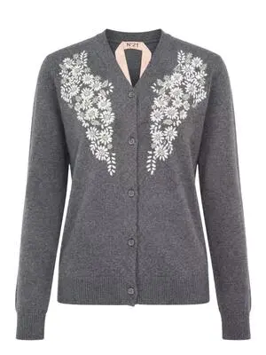 N°21 Floral-embroidered Cardigan - Grey