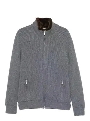 BARBA NAPOLI Ribbed-knit Sweater With Faux-fur Collar - Grey