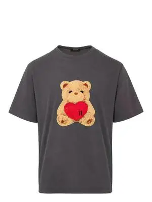 We11Done Heart Teddy-bear Patch T-shirt - Grey
