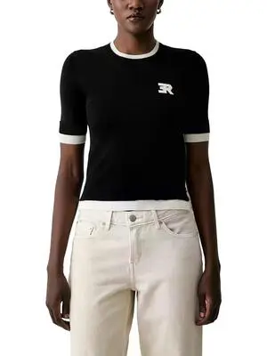 ERMANNO FIRENZE Logo-embroidered Contrast-trim T-shirt - Black