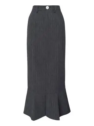 ENFOLD Striped Umbrella-hem Midi Skirt - Grey