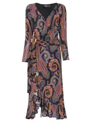 Etro Paisley-print Ruffled Wrap Dress - Blue