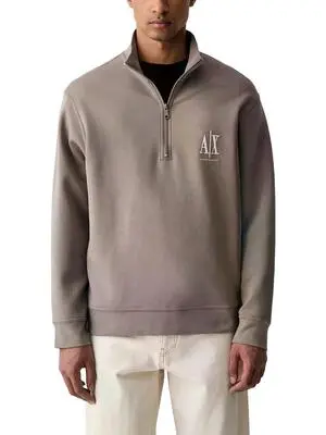Armani Exchange Logo-embroidered Quarter-zip Sweatshirt - Grey