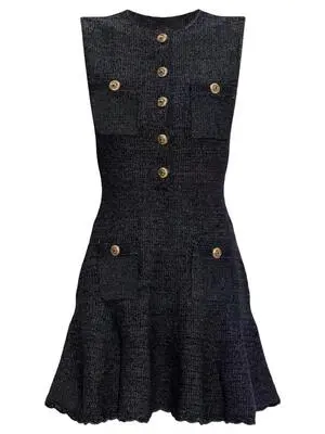 SELF-PORTRAIT Textured Knit Mini Dress - Blue