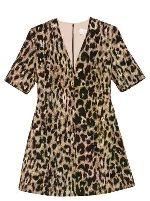 DE SANTIS Leopard-print V-neck Mini Dress