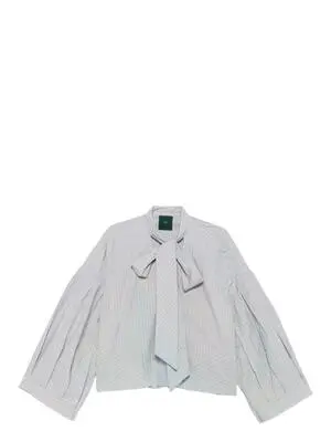 MAISON JEJIA Striped Pussy-bow Cropped Blouse - Blue