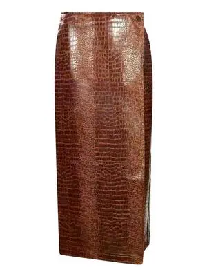 ROWEN ROSE Rowen Rose Croc-Effect Midi Wrap Skirt Brown