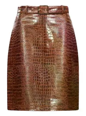 ROWEN ROSE Croc-effect Belted Mini Skirt - Brown