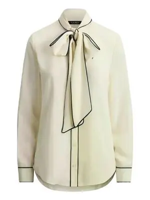Ralph Lauren Pussy-bow Contrast-piping Blouse - Neutrals