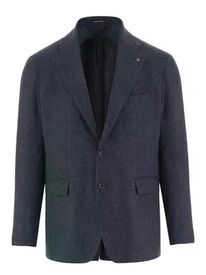 Tagliatore Herringbone-knit Single-breasted Blazer - Blue
