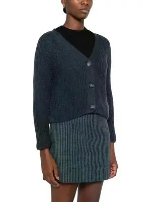 I BLUES Ribbed-knit V-neck Cardigan - Blue