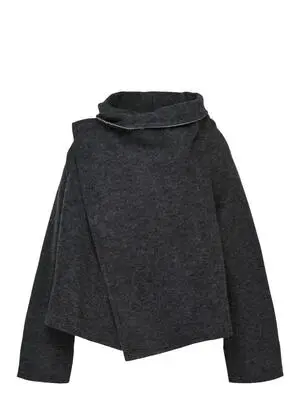 Y’s Asymmetric-front High-neck Jacket - Grey
