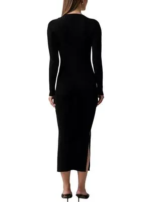 Armani Exchange Ribbed Long-sleeve Dress - Black