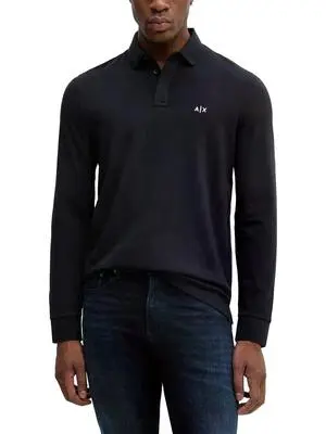 Armani Exchange Logo-embroidered Long-sleeve Polo Shirt - Blue