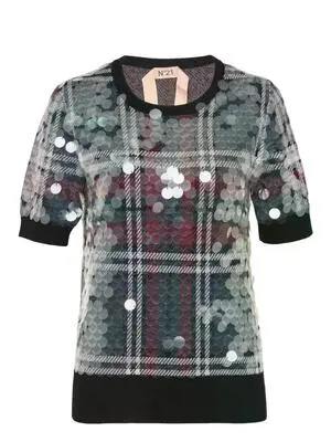 N°21 Nº21 Sequin-Embellished Plaid Sweater