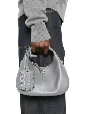 GANNI GANNI Stud-Embellished Leather Shoulder Bag Grey