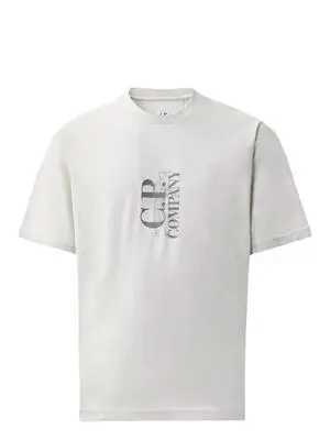 C.P. COMPANY 30/1 Jersey Short Sleeve Vertical Logo T-shirt - Neutrals