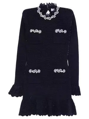 SELF-PORTRAIT Embellished Crochet-knit Mini Dress - Blue