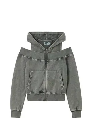 Izzue Cold-shoulder Zip-up Hoodie - Grey