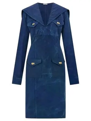FERRAGAMO Washed Cotton Gabardine Dress - Blue